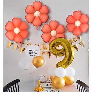 Pink Daisy Balloons Groovy Party Large Flower Balloon Spring Themed Birthday Party Decorations Giant Floral Hippie Party Supplies Foil Mylar Balloons for Baby Shower Wedding 5 Pcs