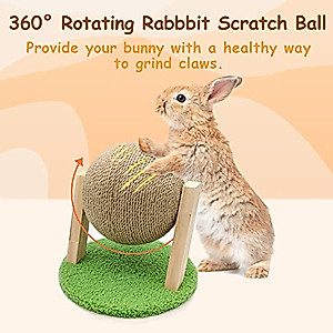 BNOSDM Rabbit Scratch Toy Natural Sisal Wood Rabbit Scratching Ball Toy Bunny Scratcher with Ball for Indoor Rabbits Bunnies Kittens Ferrets Chinchillas Small Animals (Small)