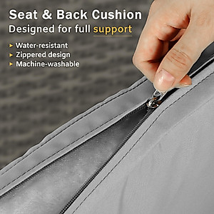 LHBcraft 4-Piece Patio Furniture Set Outdoor Wicker Rattan Chairs and Loveseat with Cushions and Glass Table for Garden, Backyard, Balcony, Porch, or Poolside - Grey and Grey