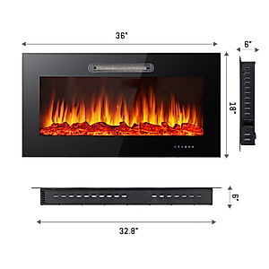 36 Inch Electric Fireplace Recessed and Wall Mounted, in-Wall Electric Fireplace with Adjustable Flame Colors, Touch Screen, Remote Control, Easy to Install,750w/1500w (36)
