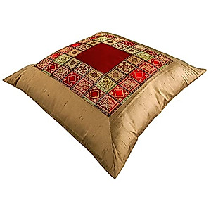 Craftbot Decorative Throw Pillow Covers - Maroon & Gold Brocade Toss Pillows - 20x20 Inches - Set of 2 Indian Accent Pillows - No Insert