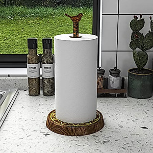 UXZCVIO Paper Towel Holder Cast Iron Bird Stand with Heavy Duty Wood Base, Paper Hanger Rack for Kitchen Countertop Fits Standard and Jumbo Size Paper Towels Standing Paper Towel Roll Dispenser