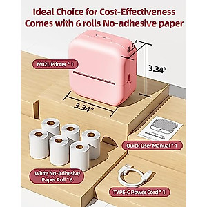 memolife 𝟐𝟎𝟐𝟑 𝐅𝐮𝐧 𝐆𝐢𝐟𝐭 Sticker Maker Machine - Mini Thermal Printer with 6 Rolls Non-Adhesive Paper (2in*21.3ft/Roll), Inkless Printer for iPhone & Android, Portable Mini Printer for DIY