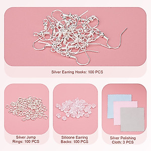 100 PCS/50 Pairs Earring Hooks, 925 Sterling Silver Hypoallergenic Earring Hooks for Jewelry Making, 300 PCS Upgraded Earring Making kit, Earring Making Supplies with Earring Backs and Jump Rings