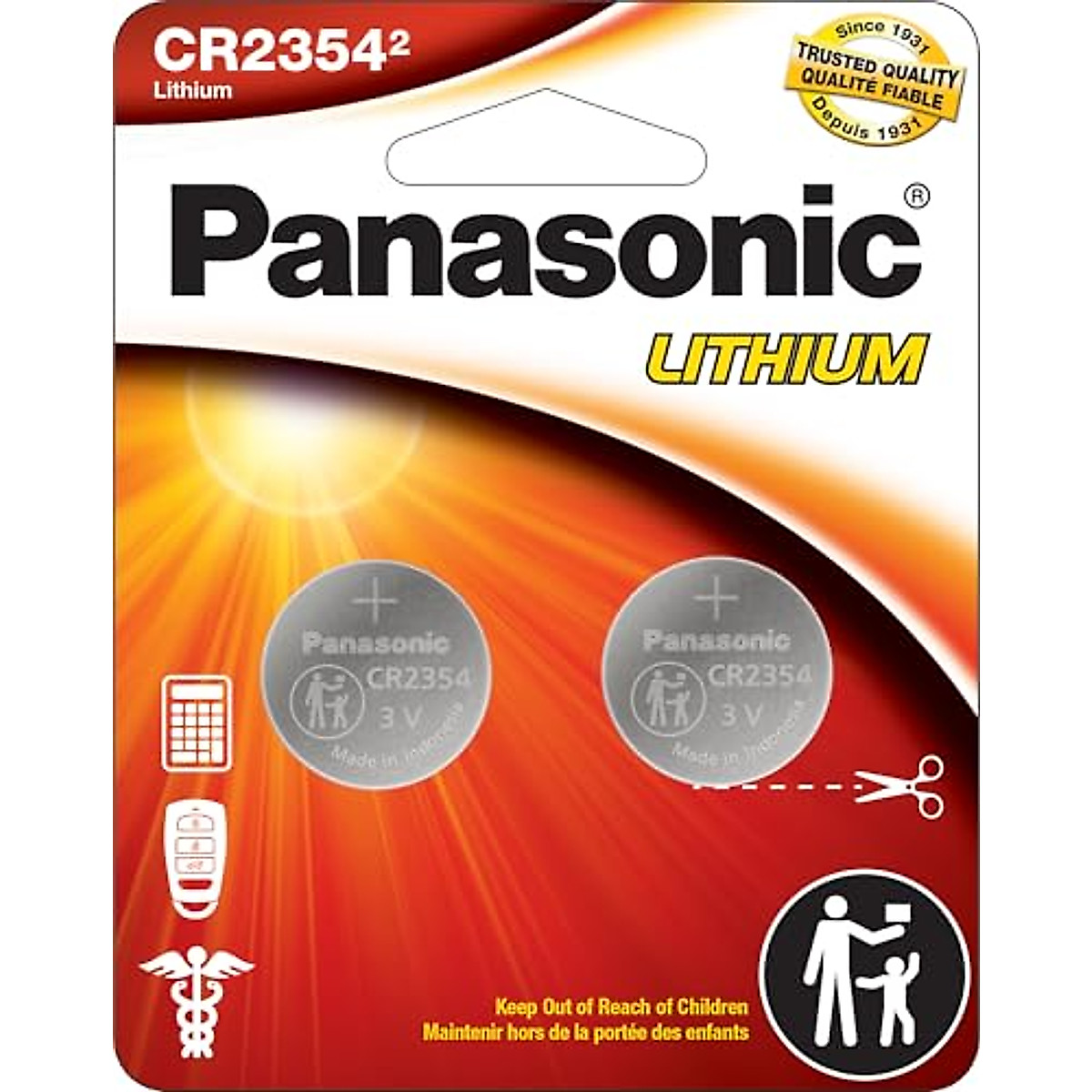 Panasonic CR2354 3.0 Volt Long Lasting Lithium Coin Cell Batteries in Child Resistant, Standards Based Packaging, 2-Battery Pack