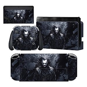 PlayVital Full Set Protective Stickers for Nintendo Switch OLED Model, Customized Vinyl Decal Skins for Switch OLED Console & Joycon & Dock & Grip - Dark Clown