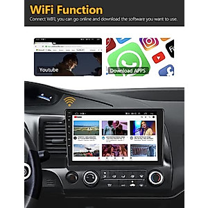 Android 11 for Honda Civic Car Stereo 2006-2011 with Wireless Carplay Android Auto, 10.1 Inch Touch Screen Car Radio Supports GPS Navigation, SWC, WiFi, Hi-Fi Sound System, FM/RDS, Split Screen