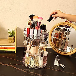 Cq acrylic 360 Degree Rotating Makeup Organizer for Bathroom,4 Tier Adjustable Spinning Cosmetic Storage Cases and Make Up Holder Display Cases,Clear