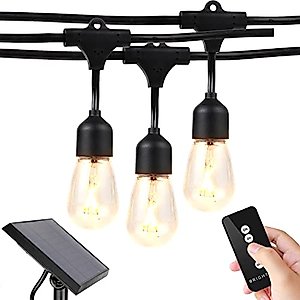 Brightech Ambience Pro – Solar Power Remote Control Outdoor String Lights with Edison Bulbs – Shatterproof, Commercial Grade LED Waterproof Patio Lights – 1W, 3,000K, Hanging, 27 ft