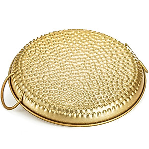 Elsjoy Set of 4 Gold Jewelry Tray, 8 Inch Round Gold Serving Tray Metal Decorative Vanity Tray, Golden Trinket Dish Perfume Tray for Makeup, Necklace, Bathroom, Dresser