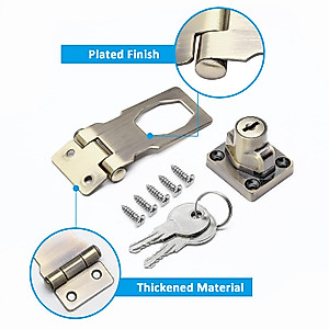 Suiwotin 2pcs 2.5 Inch Keyed Hasp Lock Twist Knob, Key Locking Hasp Cabinet Latch Hasp Latches with Keys for Small Door, Cabinet Door, Closet Door (Bronze)