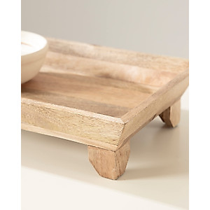 Kate and Laurel Bess Footed Decorative Food Safe Wooden Tray for Storage or Display, 24x10, Natural