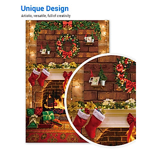 Funnytree 5x7FT Christmas Fireplace Photography Backdrop Rustic Red Brick Wall Background Merry Xmas Eve Party Supplies Decoration Banner Portrait Photo Booth Studio Props
