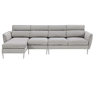 BIADNBZ Sectional Sofa with Reversible Chaise Lounge, Modern Flannel L-Shaped Couch for Living Room Apartment, 111", Gray