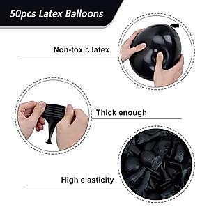 RUBFAC Black Balloons, 50pcs 12 Inch Premium Black Balloons and Ribbon, Thick Latex Balloons for Birthday Wedding Baby Shower Graduation Anniversary Party Decorations