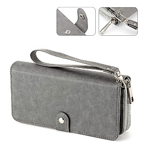 HAWEE Wristlet Wallet Long for Women Multi Card Holder Hand Phone Purse with Strap, Grey