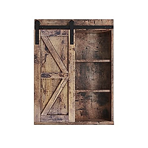 BARNER HOME Wall Mounted Medicine Cabinet, Bathroom Wall Cabinet Farmhouse Sliding Barn Door with 3 Tier Storage Cabinet for Living Room,Brown