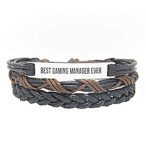 Miiras Handmade Bracelet for Men - Best Gaming Manager Ever - Black 10 - Made of Braided Rope and Stainless Steel - Gift for Gaming Manager