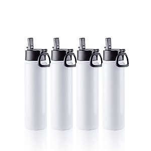 PYD Life 4 Pack Sublimation Blank Tumbler 22 OZ Sports Wide Mouth Stainless Steel Water Bottle Vacuum Flask with Straw and Portable Handle for Tumbler Press Machine Sublimation Print