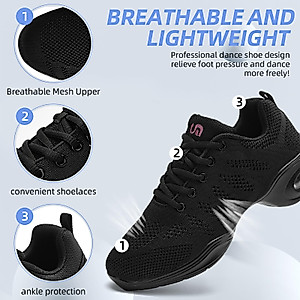 Dance Shoes for Women Jazz Shoes Women Dance Sneakers Breathable Air Cushion Split Sole Athletic Walking Dance Shoes A Black,8.5