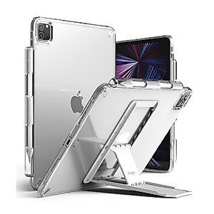 Ringke Fusion with Outstanding [Case + Stand] Compatible with iPad Pro 11 Inch Case (4th 2022, 3rd 2021, 2nd 2020, 1st 2018) Transparent Cover with Pencil Holder + Kickstand - Clear & Light Gray