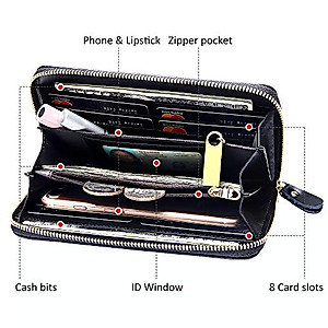 Badiya Women Rfid Blocking Wallet Embossed Zip Around Clutch Purse with Wristlet