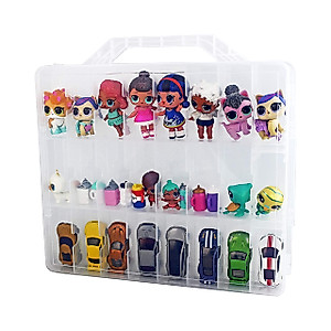 Bins & Things 48 Slot Toys Organizer - Compatible with Calico Critter, Hot Wheels, Tsum Tsum, MatchBox - Plastic Storage Display Case with Carrying Handle - Collection Box - 13.5x11.7x3.2 Inches