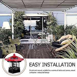 Happyyami Outdoor Spotlight LED Solar Powered Lighthouse 360 Degree Rotating Lamp Statue Rotating Lights Beacon Tower Hanging for Garden Outdoor Decor Red Fence Decor