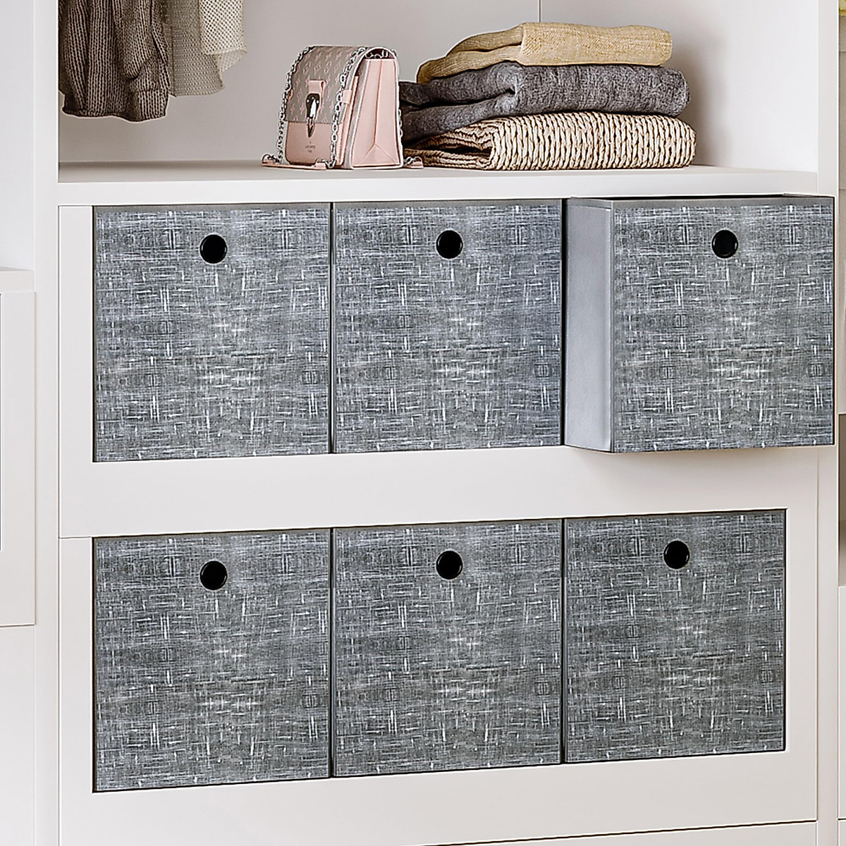 Hzuaneri Storage Cubes, 11.8-Inch Foldable Cube Storage Bin with Handles, Set of 6, Cube Storage Baskets for Organizing, Closet Organizers for Shelves, Bookcase, Grey SC07030W