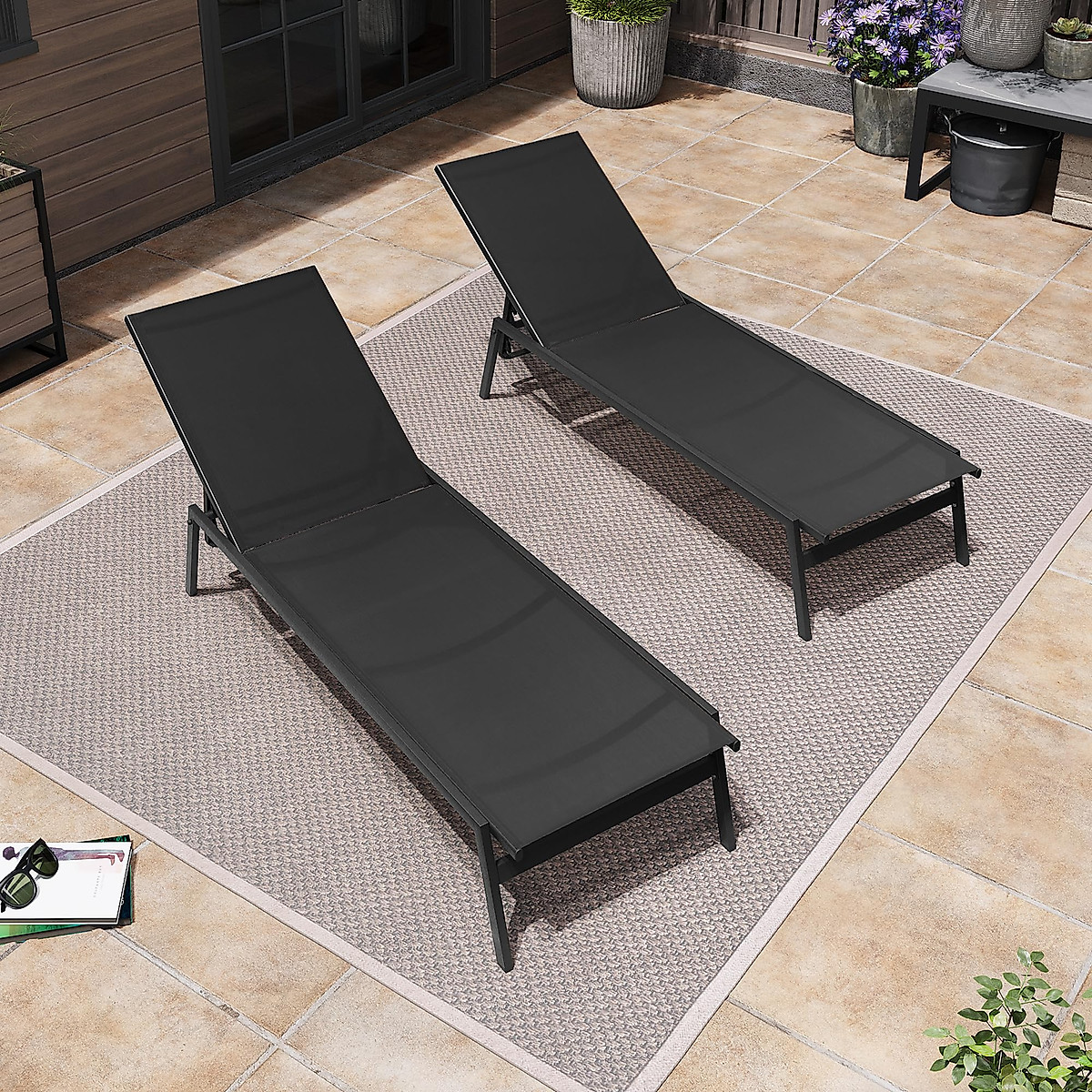 Pellebant Outdoor Lounge Chairs Set of 2, Patio Chaise Lounge, Rustproof Pool Lounge Chairs for Pool Deck Sunbath with Adjustable Backrest(2PCS,Black)