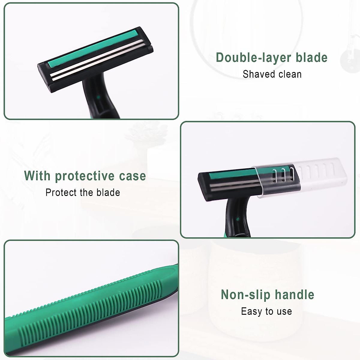 Disposable Razors in Bulk,Razors individually wrapped bulk,Twin Blade Razors with Clear Safety Cap, Razors For Homeless, Hotel,Air Bnb,Shelter/Homeless/Travel (50PCS)