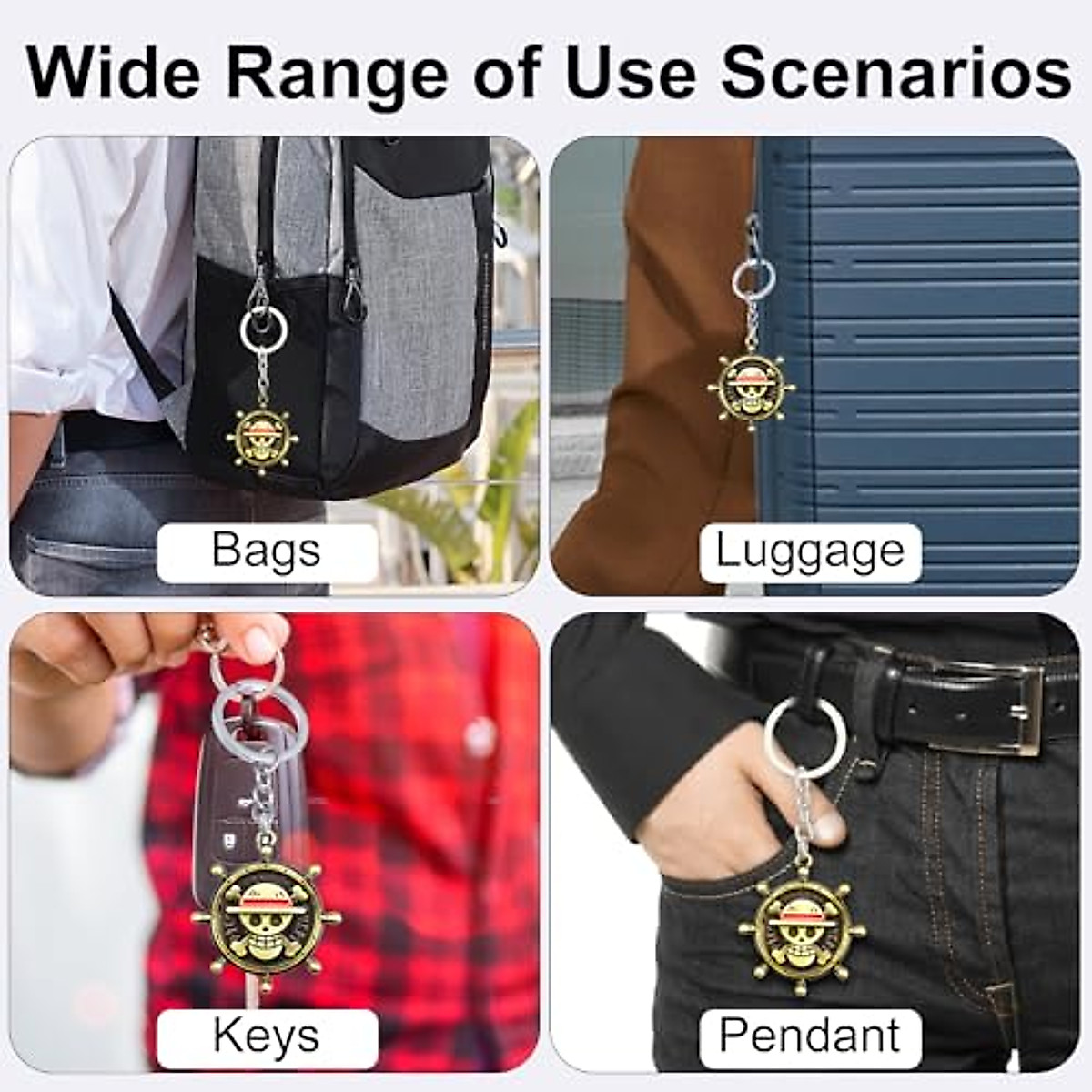 Bkinpid Anime Luffy Keychain One Piece Keychain Pirate Skull Key Chain Rotatable Keyring