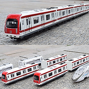 VANTIYAUS Train Model, 4pcs Car Set Alloy City Rail Subway Train Model,1/64 Scale Alloy Subway/Car Model, Red White