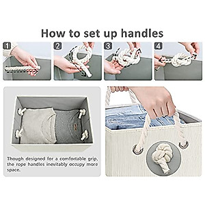 StorageWorks Large Storage Baskets for Organizing, Foldable Storage Baskets for Shelves, Fabric Storage Bins with Handles, Beige, White & Ivory, 3-Pack