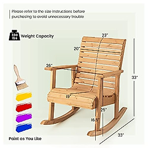 Giantex Wood Rocking Chair Outdoor - Outside Rocker with High Backrest, Wide Armrests, 330 Lbs Weight Capacity, Patio Rocking Chairs for Lawn, Backyard, Indoors, Deck, Garden, Porch Chair (1, Natural)