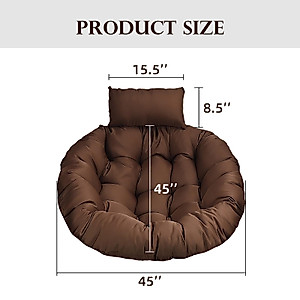 Eoieov Outdoor Hanging Egg Chair Cushions, 45"*45" Washable Hanging Basket Chair Cushion, Basket Egg Chair Cushion with Headrest Pillow，Yellow