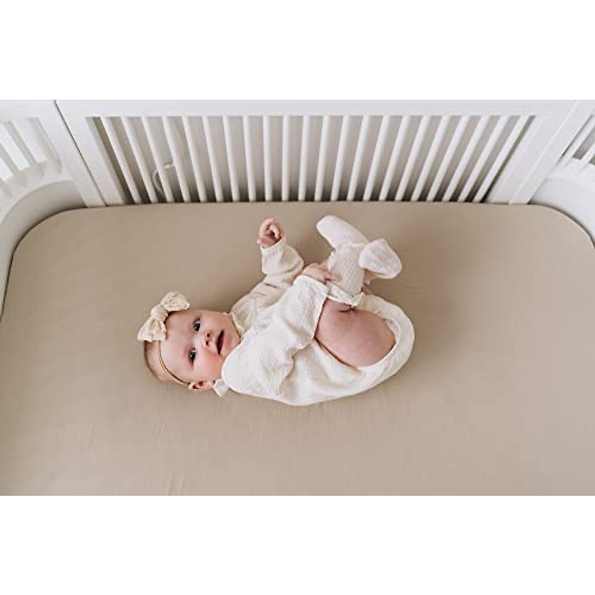 Little Babes 100% Organic Cotton Muslin Crib Sheet | Soft Fitted Crib Sheet for Standard Crib Mattress or Toddler Mattress | Breathable Sheets |Neutral Crib Sheets| Included: Bunny Comforter| Cream
