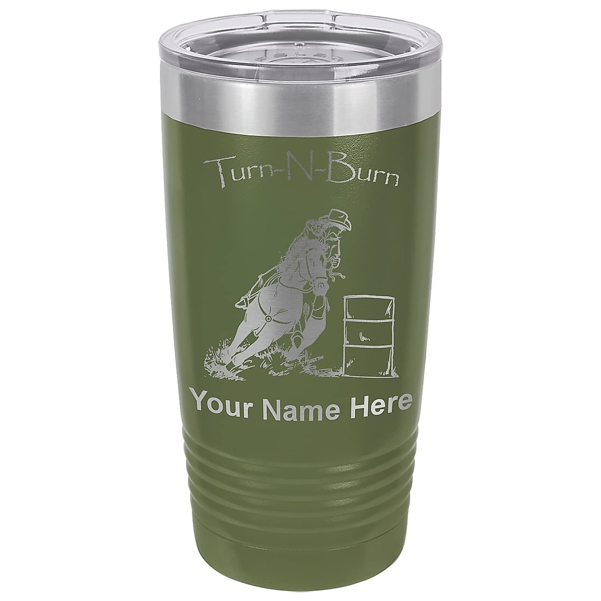 LaserGram 20oz Vacuum Insulated Tumbler Mug, Barrel Racer Turn N Burn, Personalized Engraving Included (Camo Green)