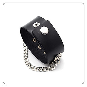 Fusamk Punk Rock Snap Bracelet Bullet Chain Wristband Wide Leather Cuff Bracelet(Black)