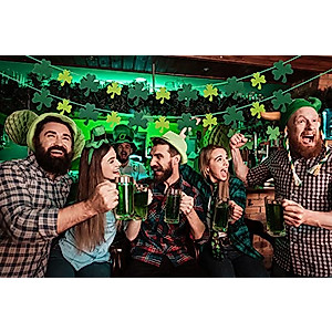 Whaline 4Pcs St. Patrick's Day Banner with String Long Felt Shamrock Banner Pre-Assembled Light Dark Green Clover Banner Fireplace Wall Hanging for Party Home Decoration