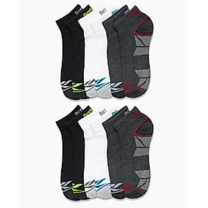 Reebok Boys' Quarter Socks - 12 Pack Stretch Performance Quarter Cut Arch Support Socks - Cushioned Athletic Socks for Boys, Size Large, Black/White/Grey Assortment
