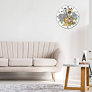 yyone Decorative Wall Clock Safari Animals Baby Nursery Kids Jungle Room with Personalized Name for Kids,Girl,boy Wall Clock Round Silent Non Ticking for Office,Kitchen,Bedroom,Living Room 12 Inches