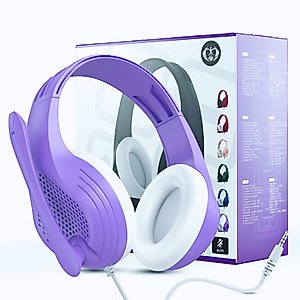 Anivia Computer Headsets Over Ear Headphones Wired Gaming Headset with Mic for PC Mac PS4 PS5 Xbox One, Stereo Surround Sound, Purple