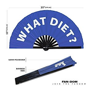 What Diet? hand fan foldable bamboo circuit hand fan funny gag slang words expressions statement gifts Festival accessories Rave handheld Circuit event fan Clack fans (Blue)