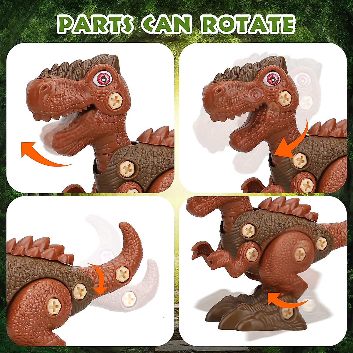 TOY Life 4-Pack Take Apart Dinosaur STEM Toys for Ages 3-12, Educational Building & Construction Set, Toddler Boys Gift, Preschool Learning Dinosaur Games with Tools