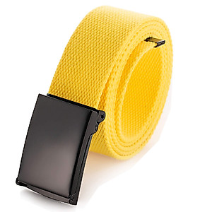 Mile High Life Cut To Fit Canvas Web Belt Size Up to 52" with Flip-Top Solid Black Military Buckle (Yellow)