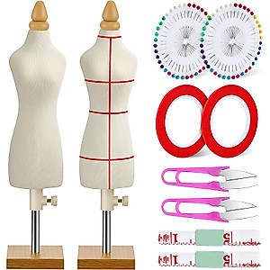 10 Pcs Doll Dress Form Mini Female 1/4 Size Tailor Dressmaker Dummy Mannequins Body Miniature Sewing Mannequin Dress Forms for Sewing with Red Patch Set