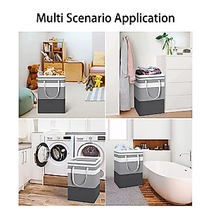 2-Pack Large Laundry Basket, Waterproof, Freestanding Laundry Hamper, Collapsible Tall Clothes Hamper with Extended Handles for Clothes Toys in the Dorm and Family