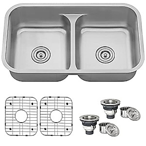Ruvati 32-inch Low-Divide 50/50 Double Bowl Undermount 16 Gauge Stainless Steel Kitchen Sink – RVM4350