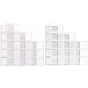 Pinkpum 12 Pack Shoe Storage Boxes, Clear Stackable Shoe Containers for Closet, Foldable Sneaker Storage Fit for Size 11